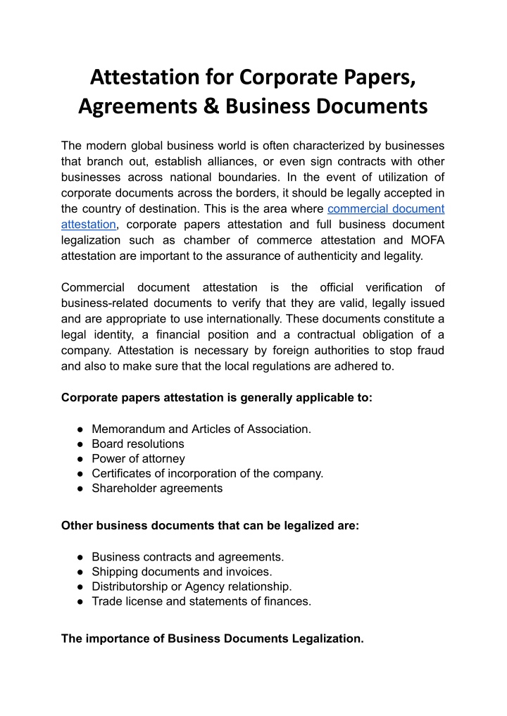 PPT - Attestation for Corporate Papers, Agreements & Business Documents ...
