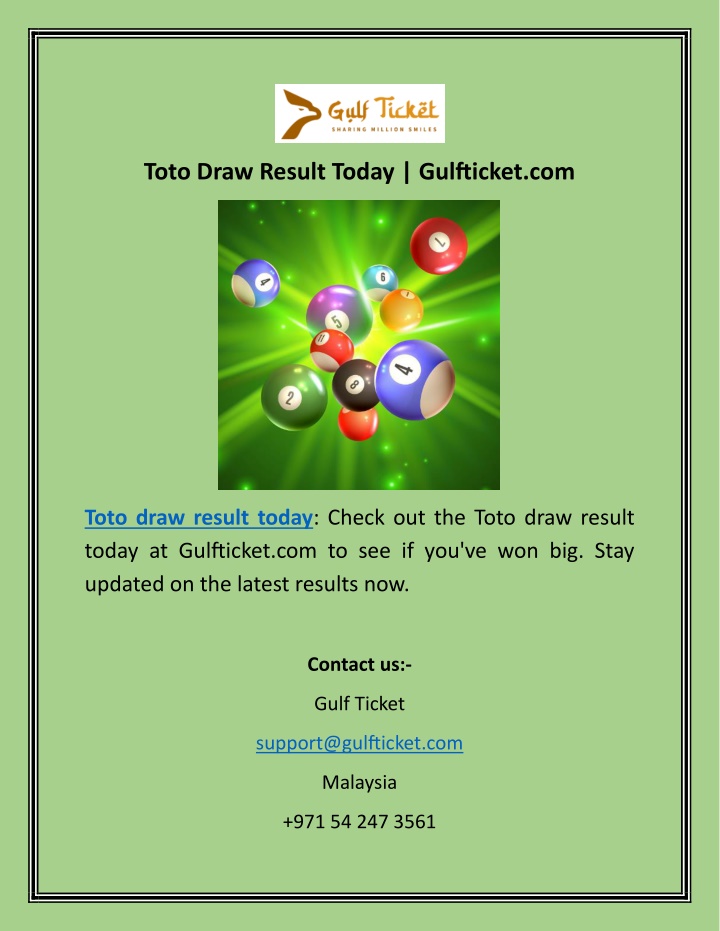 PPT - Toto Draw Result Today Gulfticket PowerPoint Presentation, free ...