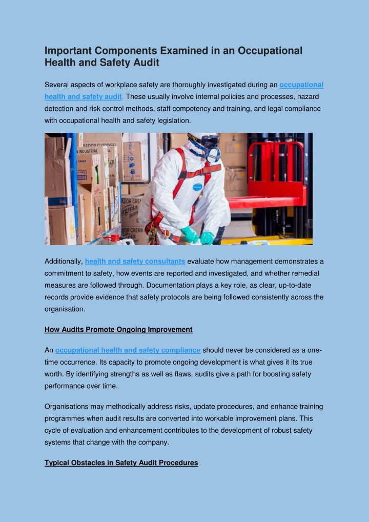 PPT - Important Components Examined in an Occupational Health and ...