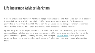 PPT - Life Insurance Advisor in Markham PowerPoint Presentation, free ...