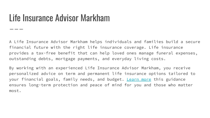 PPT - Life Insurance Advisor in Markham PowerPoint Presentation, free ...