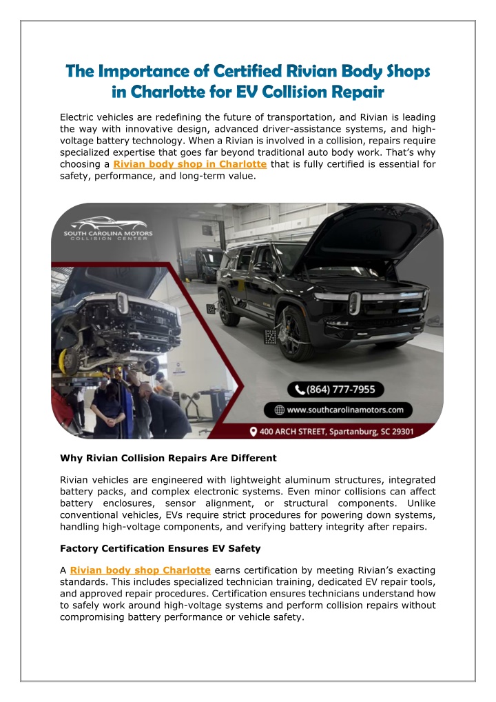 PPT - The Importance of Certified Rivian Body Shops in Charlotte for EV ...