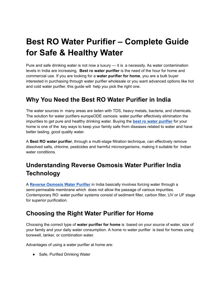 PPT - Best RO Water Purifier – Complete Guide for Safe & Healthy Water ...