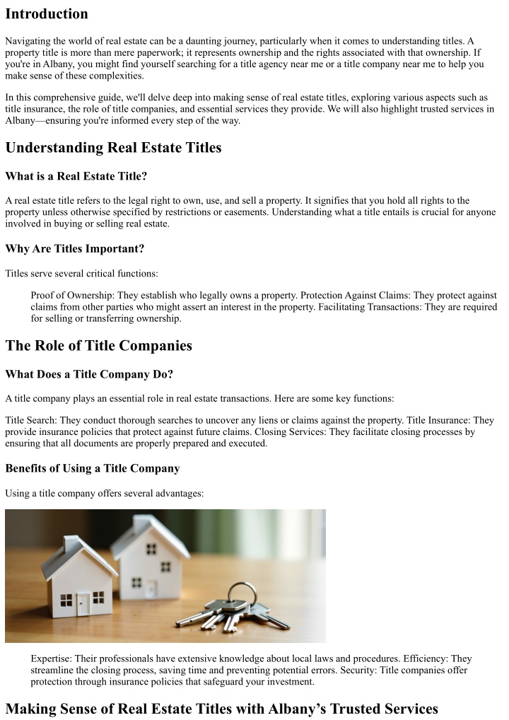 PPT - Making Sense of Real Estate Titles with Albany’s Trusted Services ...