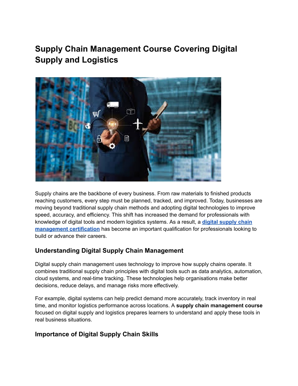PPT - Supply Chain Management Course Covering Digital Supply and ...