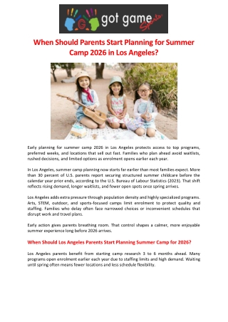 PPT - When Should Parents Start Planning for Summer Camp 2026 in Los ...
