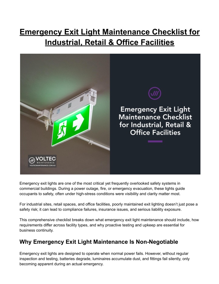 PPT - Emergency Exit Light Maintenance Checklist for Industrial ...