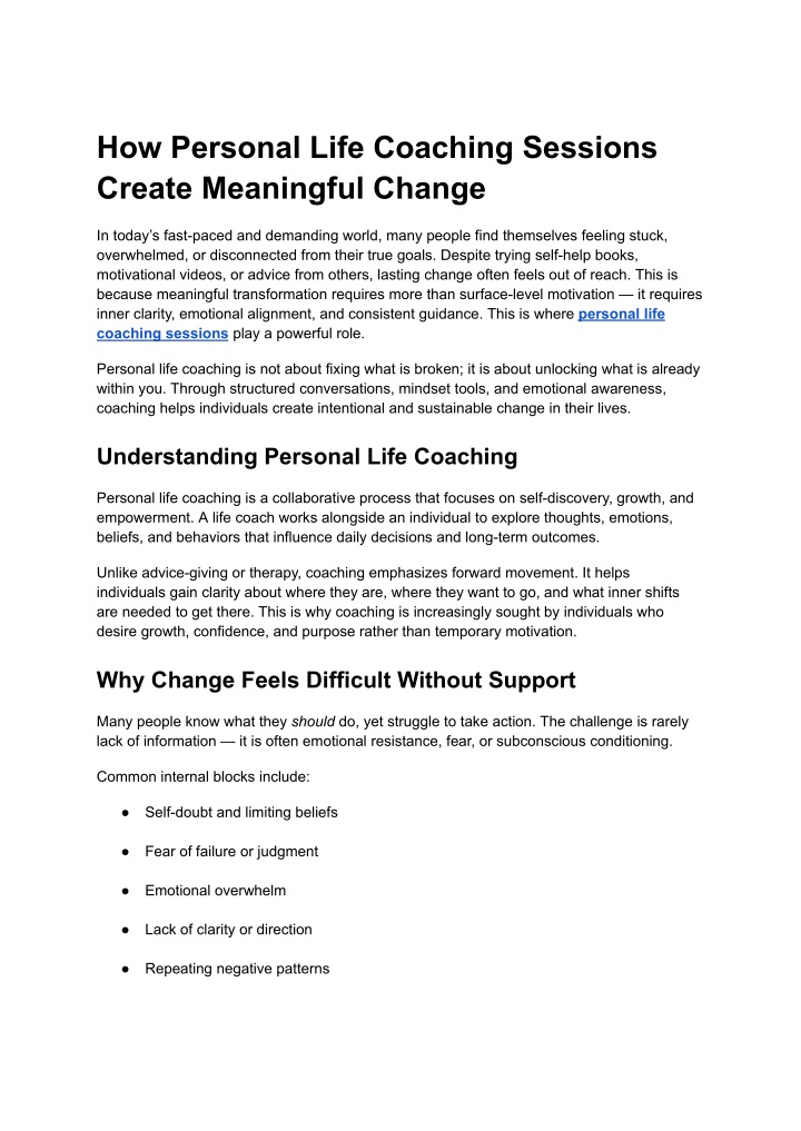 PPT - How Personal Life Coaching Sessions Create Meaningful Change ...