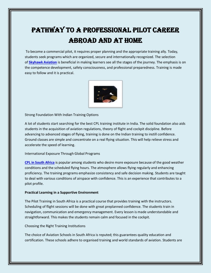 PPT - Pathway to a Professional Pilot Career Abroad and at Home ...