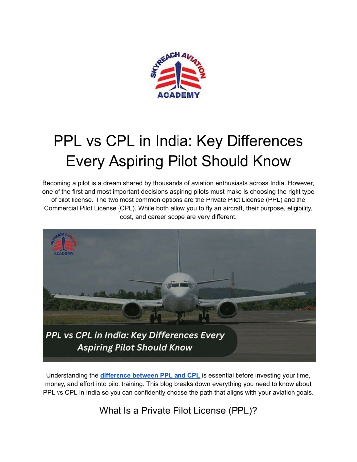 PPT - PPL vs CPL in India_ Key Differences Every Aspiring Pilot Should ...
