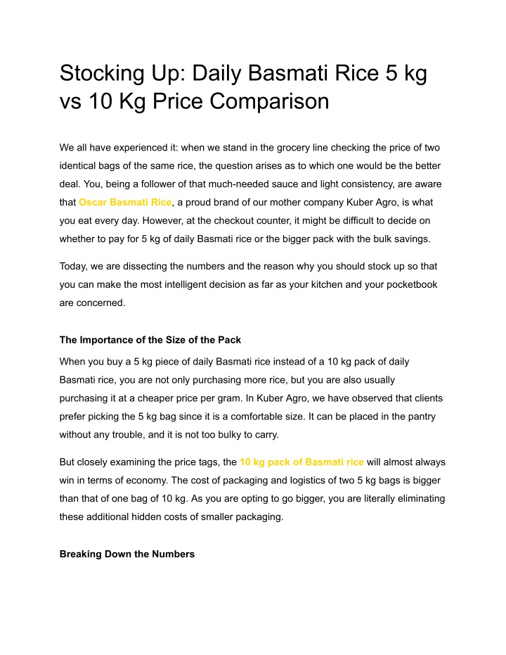 PPT - Daily Basmati Rice 5 kg vs 10 Kg Price Comparison PowerPoint ...