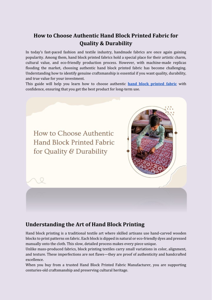 PPT - How to Choose Authentic Hand Block Printed Fabric for Quality ...