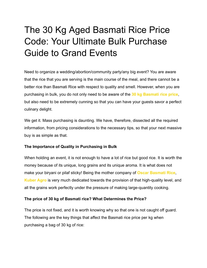 PPT - 30 Kg Aged Basmati Rice Price Guide for Bulk Events PowerPoint ...