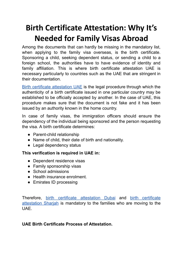 PPT - Birth Certificate Attestation: Why It’s Needed for Family Visas ...