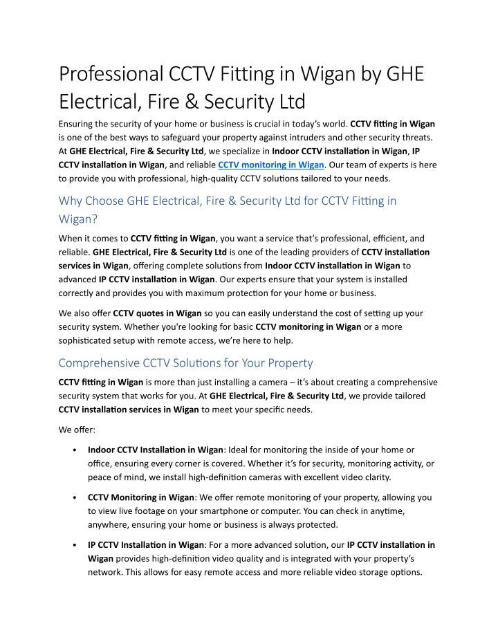 PPT - 5- Professional CCTV Fitting in Wigan by GHE Electrical, Fire ...