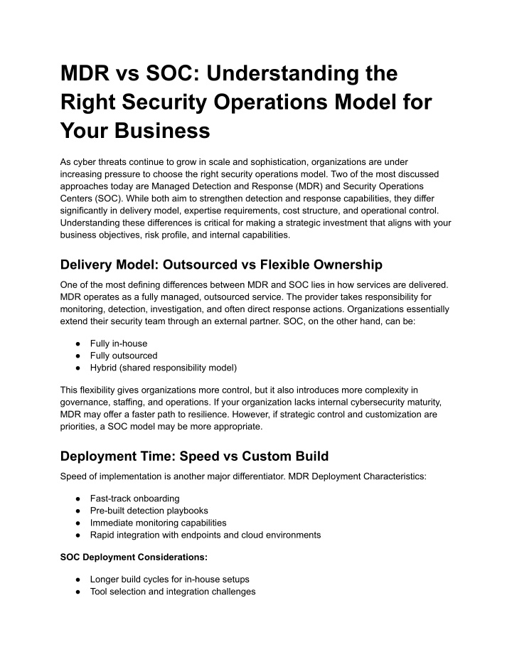 PPT - MDR vs SOC_ Understanding the Right Security Operations Model for ...
