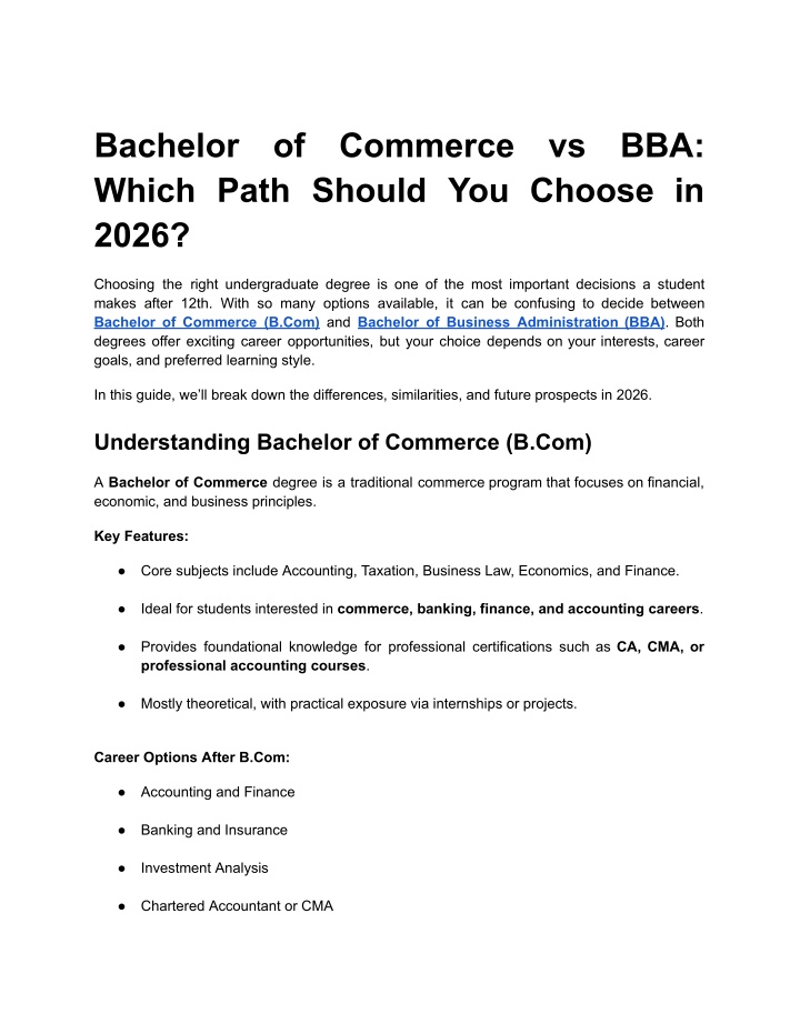 PPT - Bachelor of Commerce vs BBA in 2026: Kumaraguru College of ...