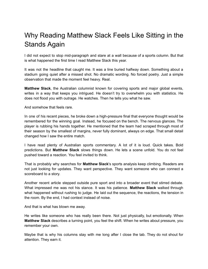 PPT - Why Reading Matthew Slack Feels Like Sitting in the Stands Again ...