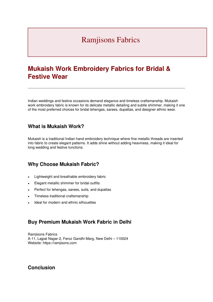 PPT - Mukaish Work Embroidery Fabrics for Bridal & Festive Wear ...