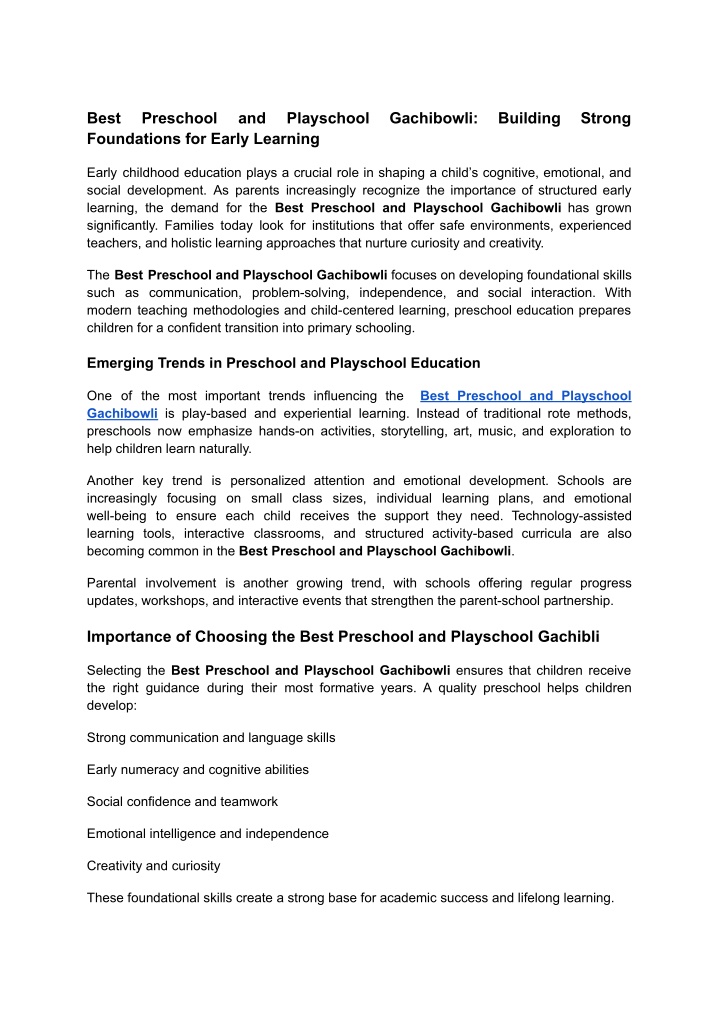 PPT - Best Preschool and Playschool Gachibowli_ Building Strong ...