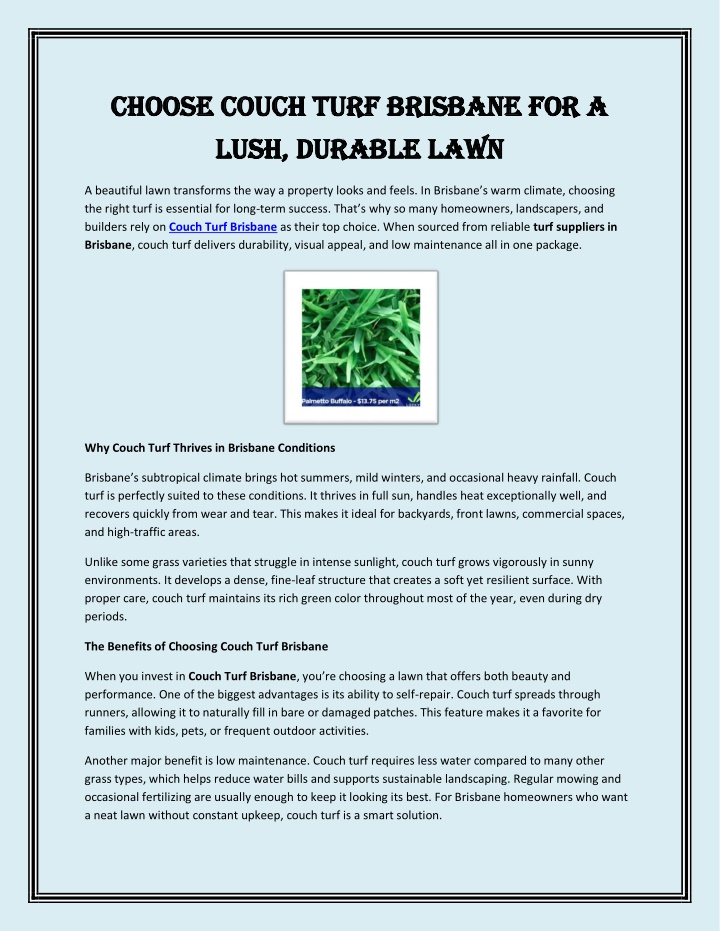 PPT - Choose Couch Turf Brisbane for a Lush, Durable Lawn PowerPoint ...