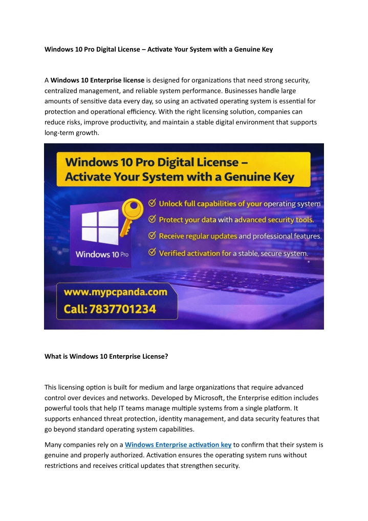 PPT - Windows 10 Pro Digital License – Activate Your System with a ...