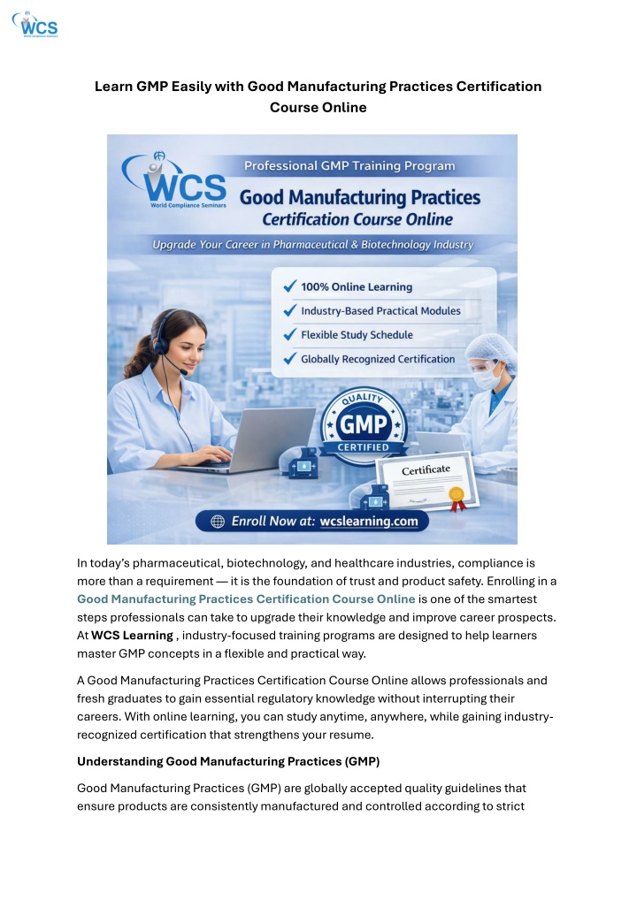 PPT - Learn GMP Easily with Good Manufacturing Practices Certification ...