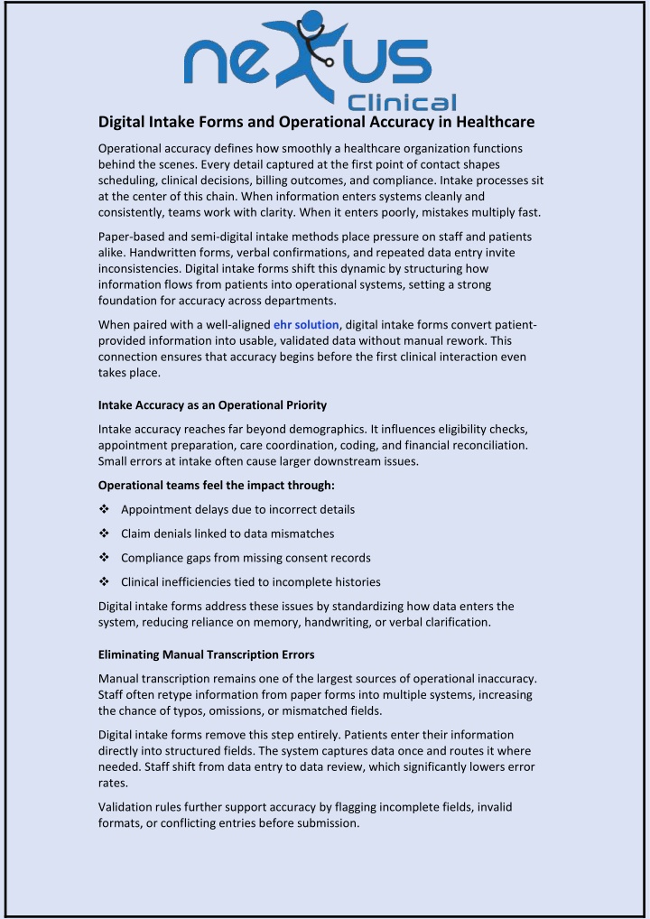 PPT - Digital Intake Forms and Operational Accuracy in Healthcare ...
