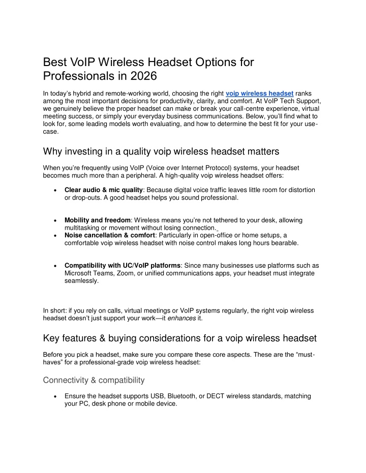 PPT - Best VoIP Wireless Headset Options for Professionals in 2026 ...