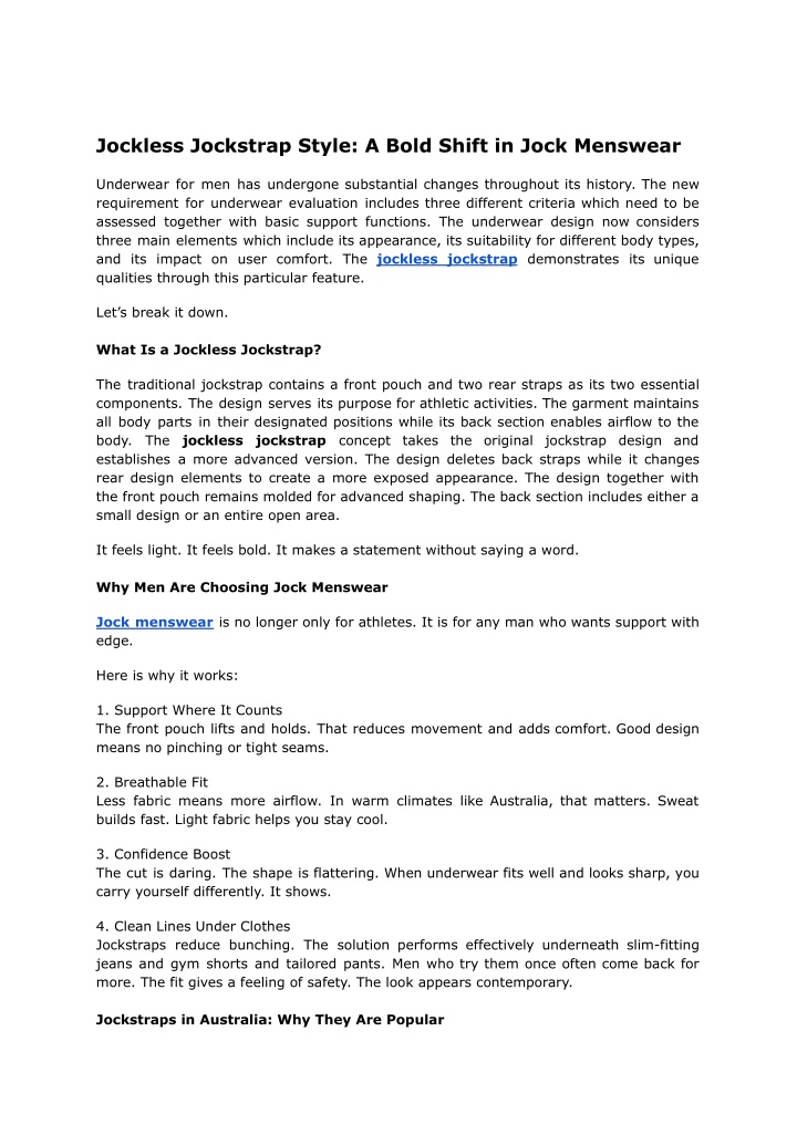 PPT - Jockless Jockstrap Style_ A Bold Shift in Jock Menswear.docx ...