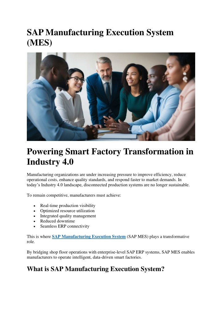 PPT - SAP Manufacturing Execution System (MES) Powering Smart Factory ...