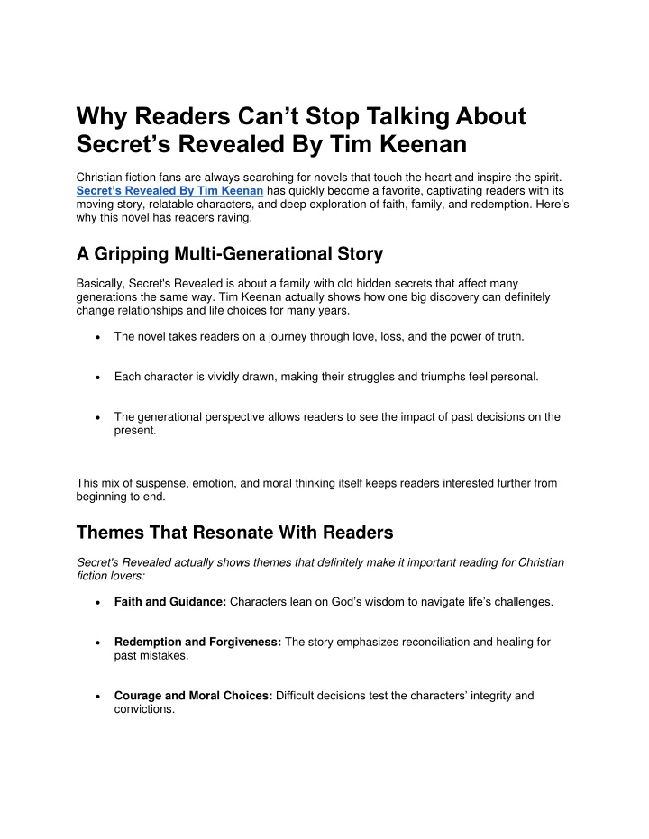 PPT - Why Readers Can’t Stop Talking About Secret’s Revealed By Tim ...