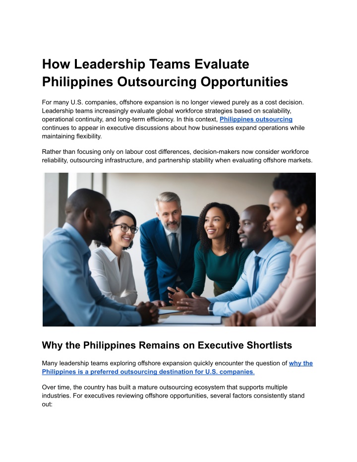 PPT - How Leadership Teams Evaluate Philippines Outsourcing ...