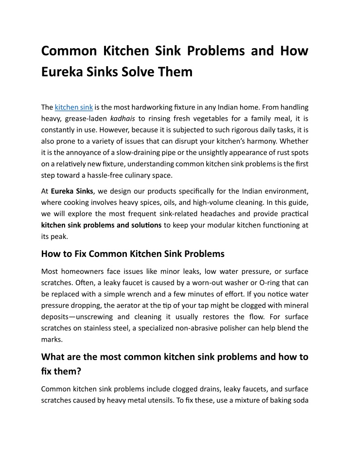 PPT - Common Kitchen Sink Problems and How Eureka Sinks Solve Them ...