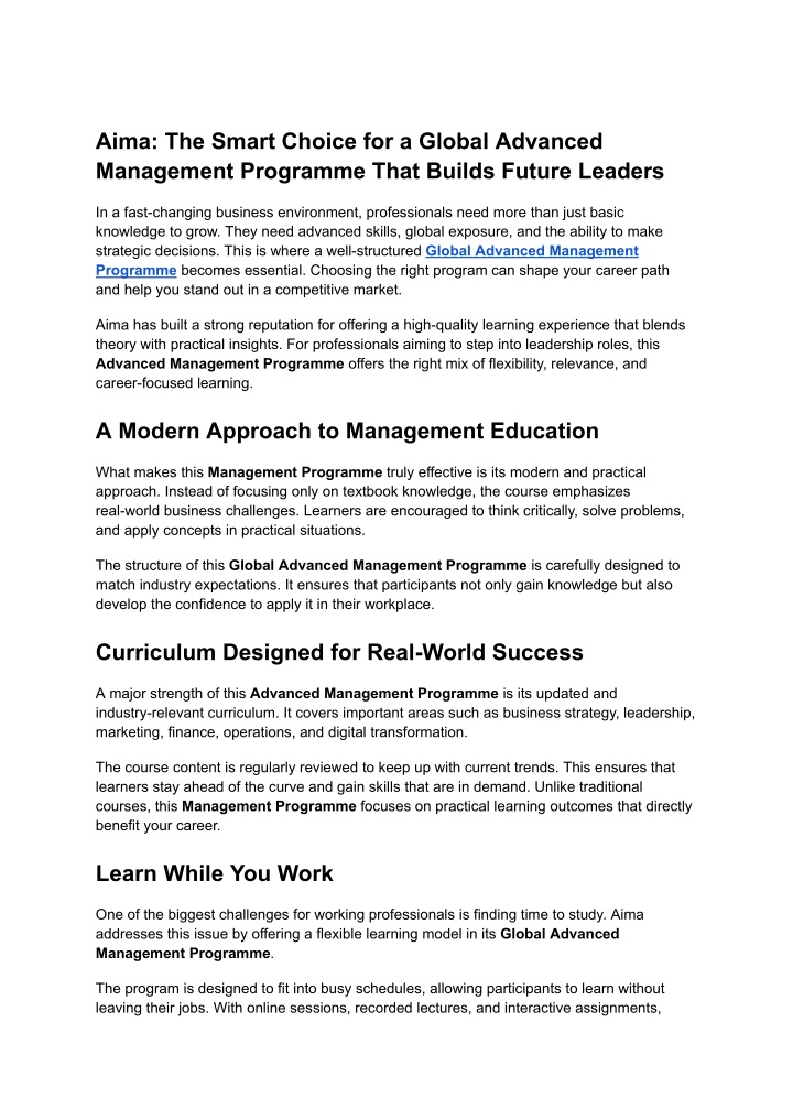 PPT - Aima_ The Smart Choice for a Global Advanced Management Programme ...