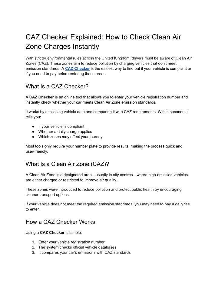PPT - Explained CAZ Checker_ How to Check Clean Air Zone Charges ...