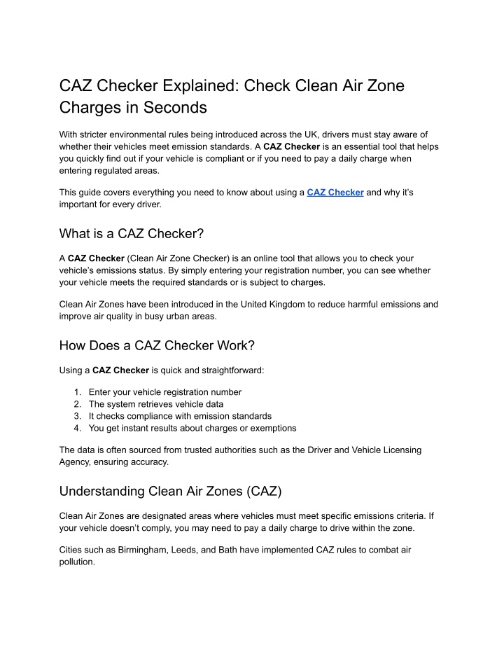 PPT - CAZ Checker Explained_ Check Clean Air Zone Charges in Seconds ...