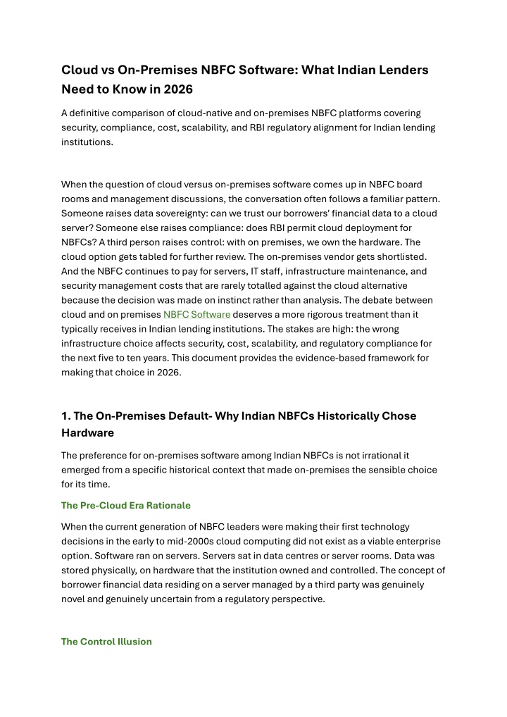 PPT - Cloud vs On-Premises NBFC Software: Guide for Indian Lenders ...